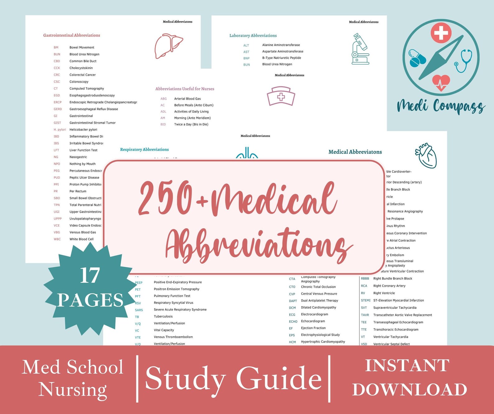 Medical Abbreviations Printable Study Guide | Medical Terminology ...