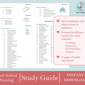 Medical Abbreviations Printable Study Guide Medical Terminology Digital ...
