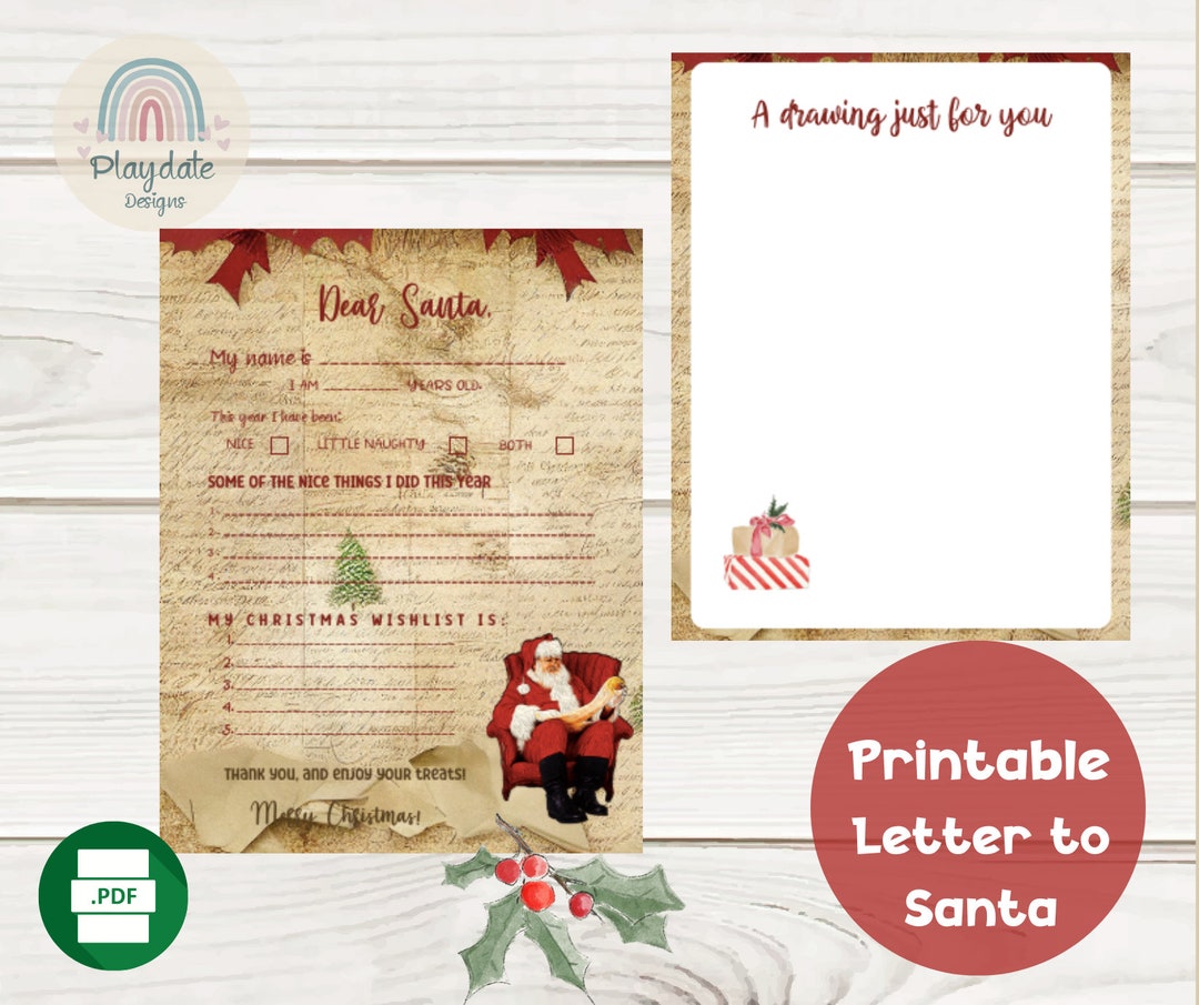 Vintage Style Letter to Santa, Printable Dear Santa Letter, Christmas ...