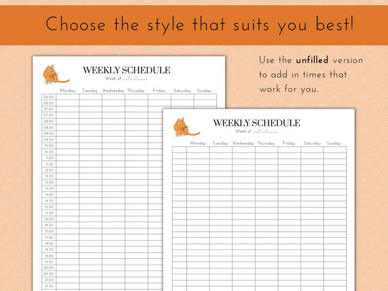 Cat Weekly Schedule Planner Printable | Weekly Agenda | Study Schedule ...