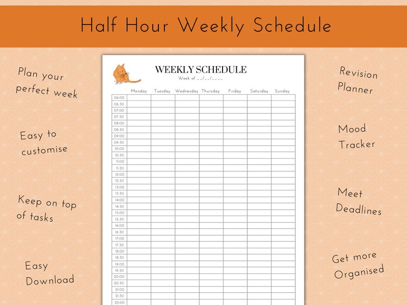 Cat Weekly Schedule Planner Printable | Weekly Agenda | Study Schedule ...