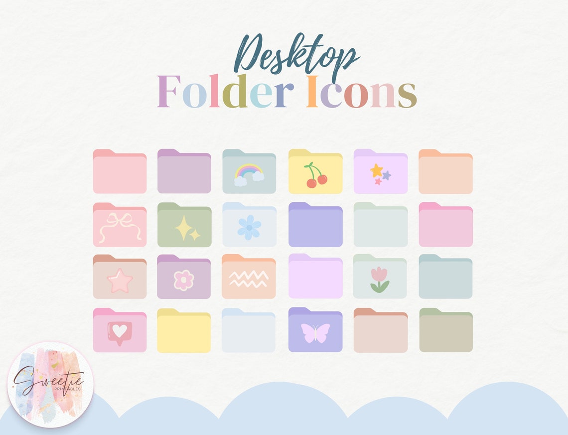 Desktop Folder Icons Pastel Rainbow, Cute Aesthetic Mac Desktop, PC ...