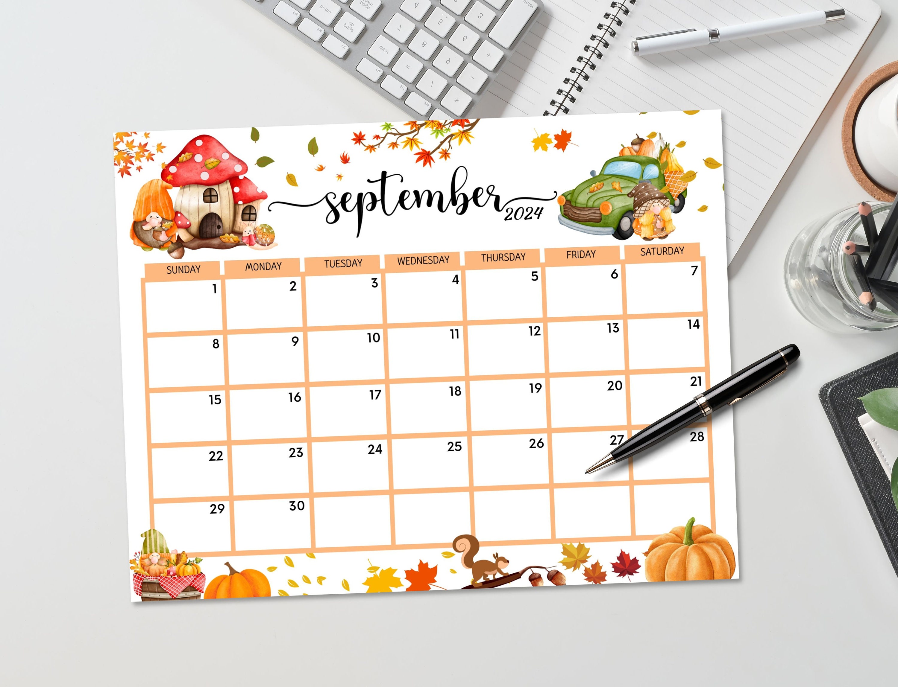 September 2024 Calendar Printable, Happy Fall Autumn Due Dated Plan ...
