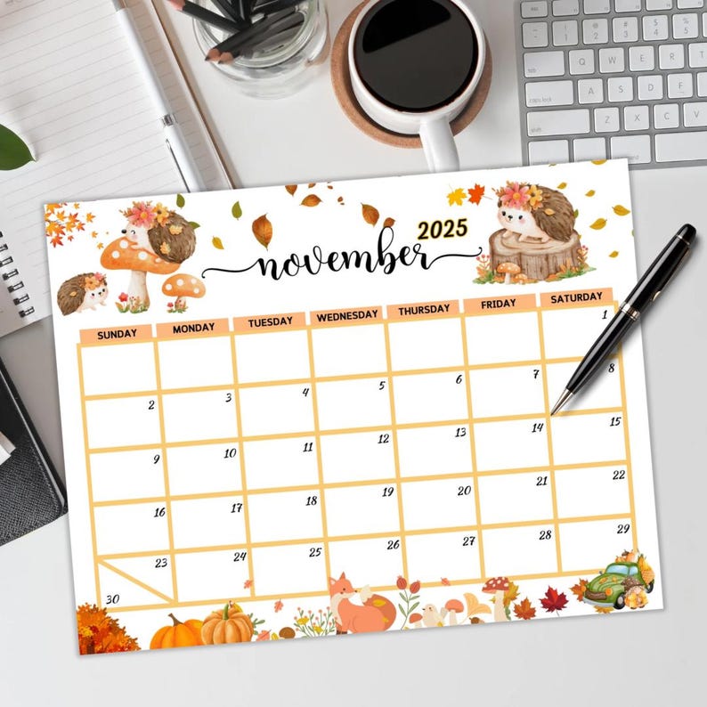 November 2025 Calendar Printable Due Dated Plan, Warm Autumn Fall ...