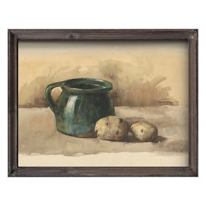 Vintage Digital Painting, Still Life, Pottery Jug, Potatoes, Watercolor ...