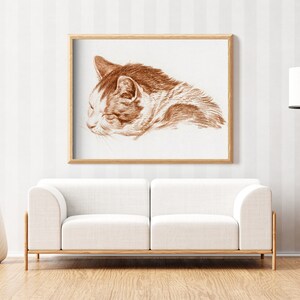 Vintage Cat Drawing, Printable Sleeping Cat Art, Digital Cat Sketch ...