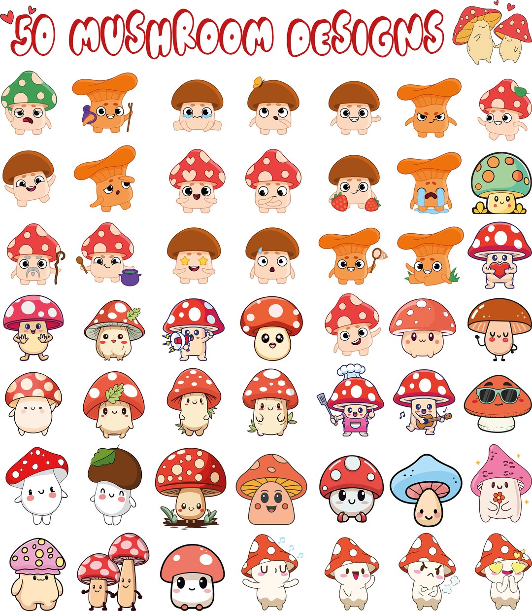 Cute Mushroom PNG Bundle, Magic Mushroom Png, Happy Mushroom Png ...