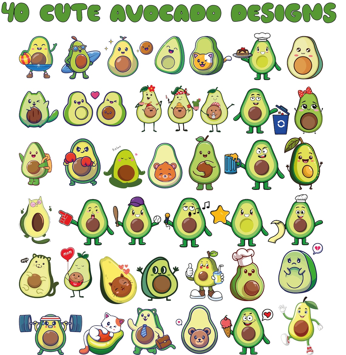 Cute Avocado PNG Bundle, Avocado Png, Happy Avocado,avocado Clipart ...