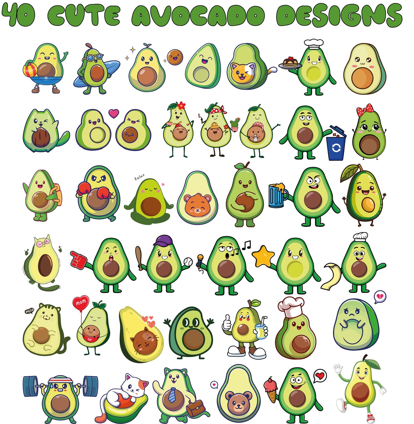 Cute Avocado PNG Bundle, Avocado Png, Happy Avocado,avocado Clipart ...