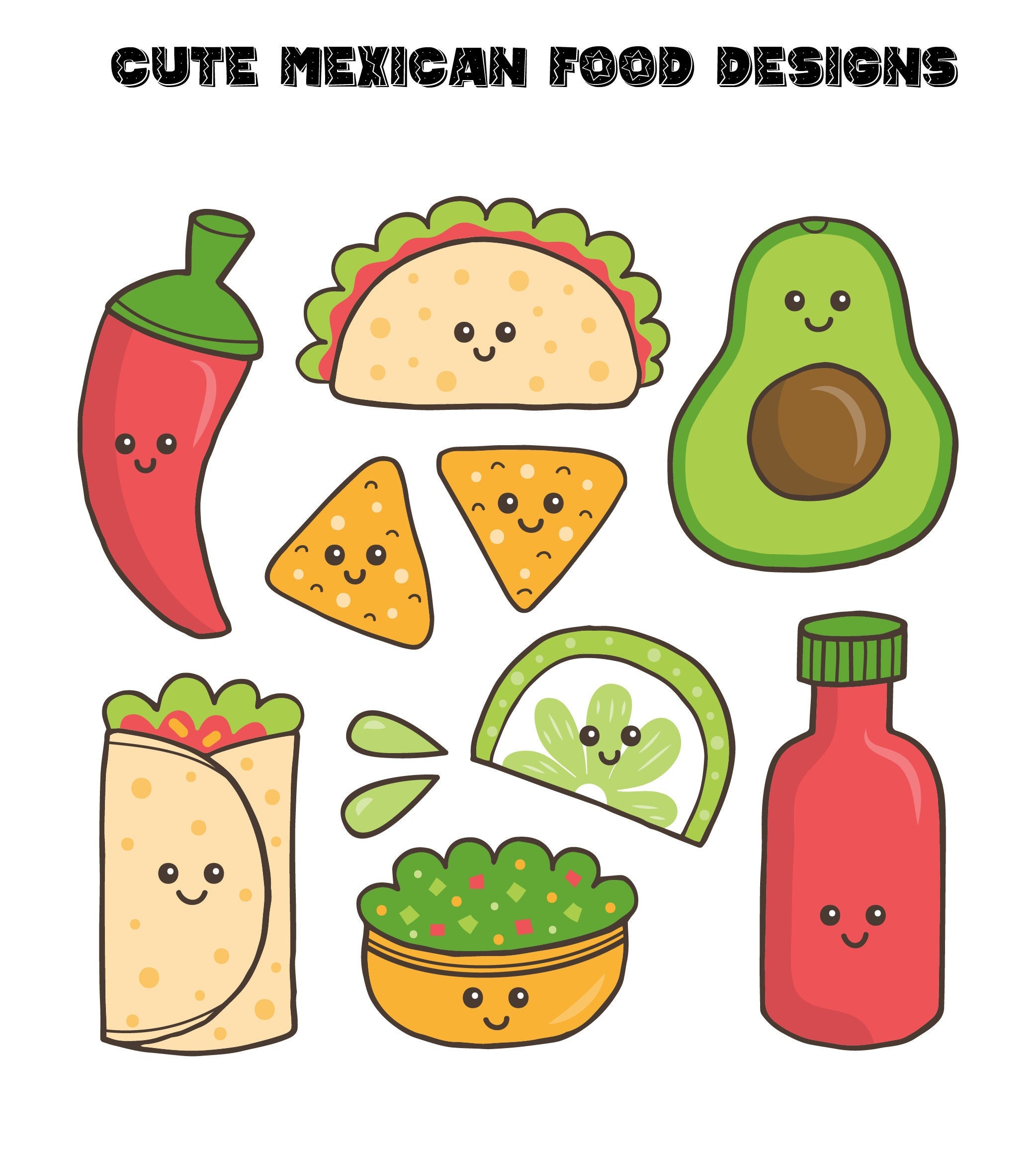 Mexican Food SVG PNG Kawaii Mexican Food Clipart Street Food - Etsy
