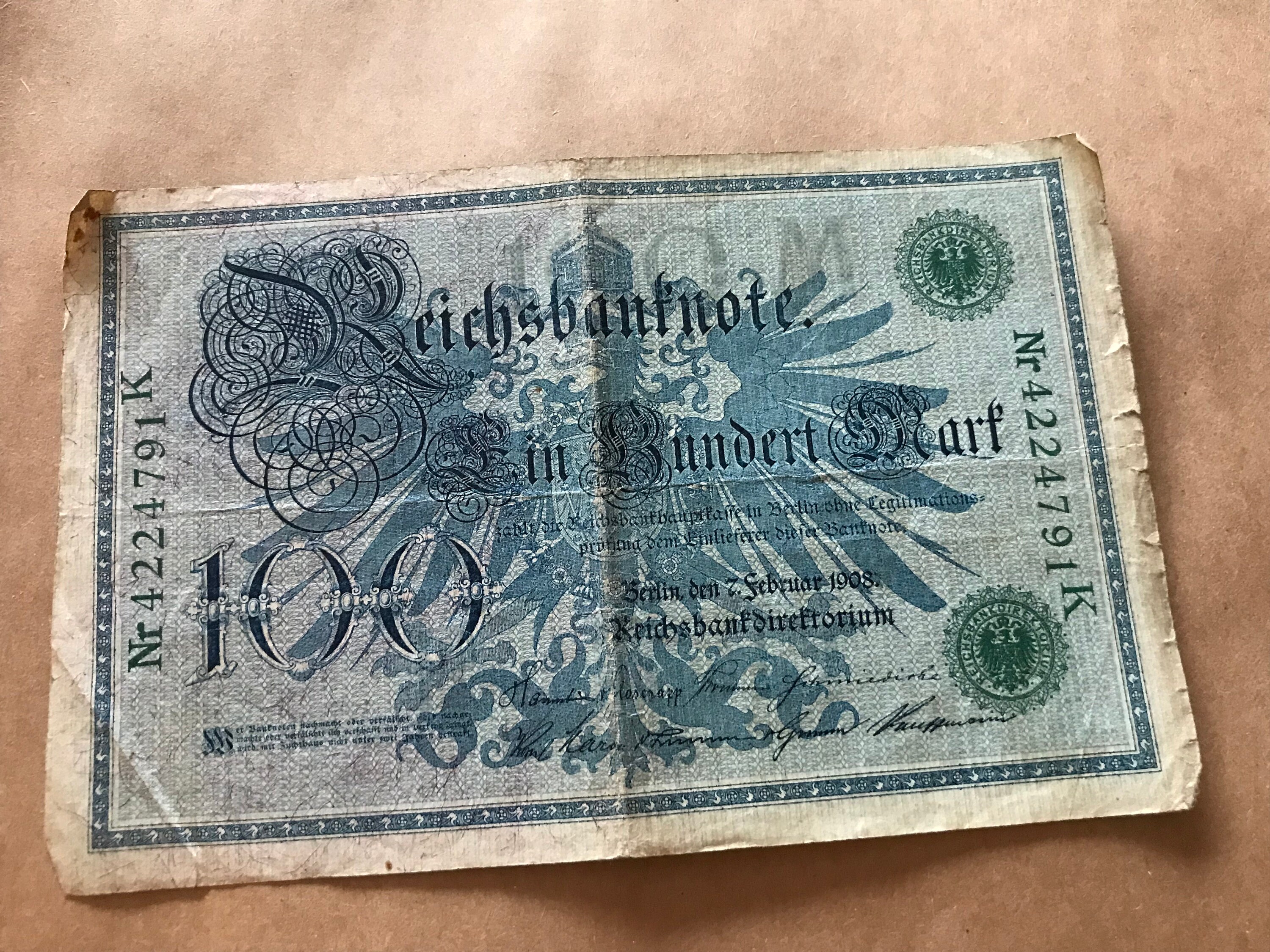 Banknote Reichsbanknote 100 Mark 1908 Green Seal - Etsy