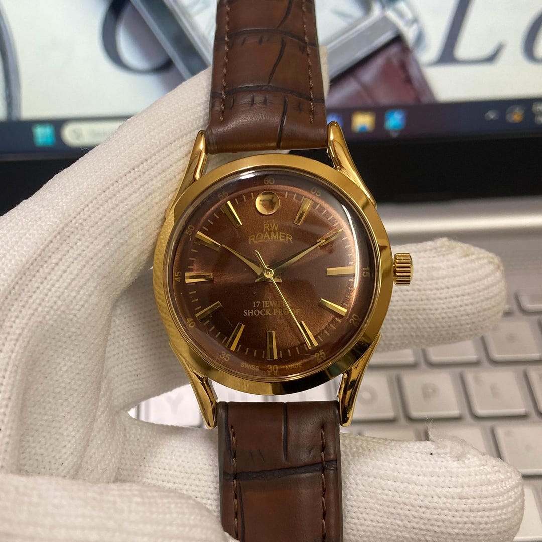 Vintage Refurbished Roamer Mechanical Hand Winding 17 Jewels Brown Face ...