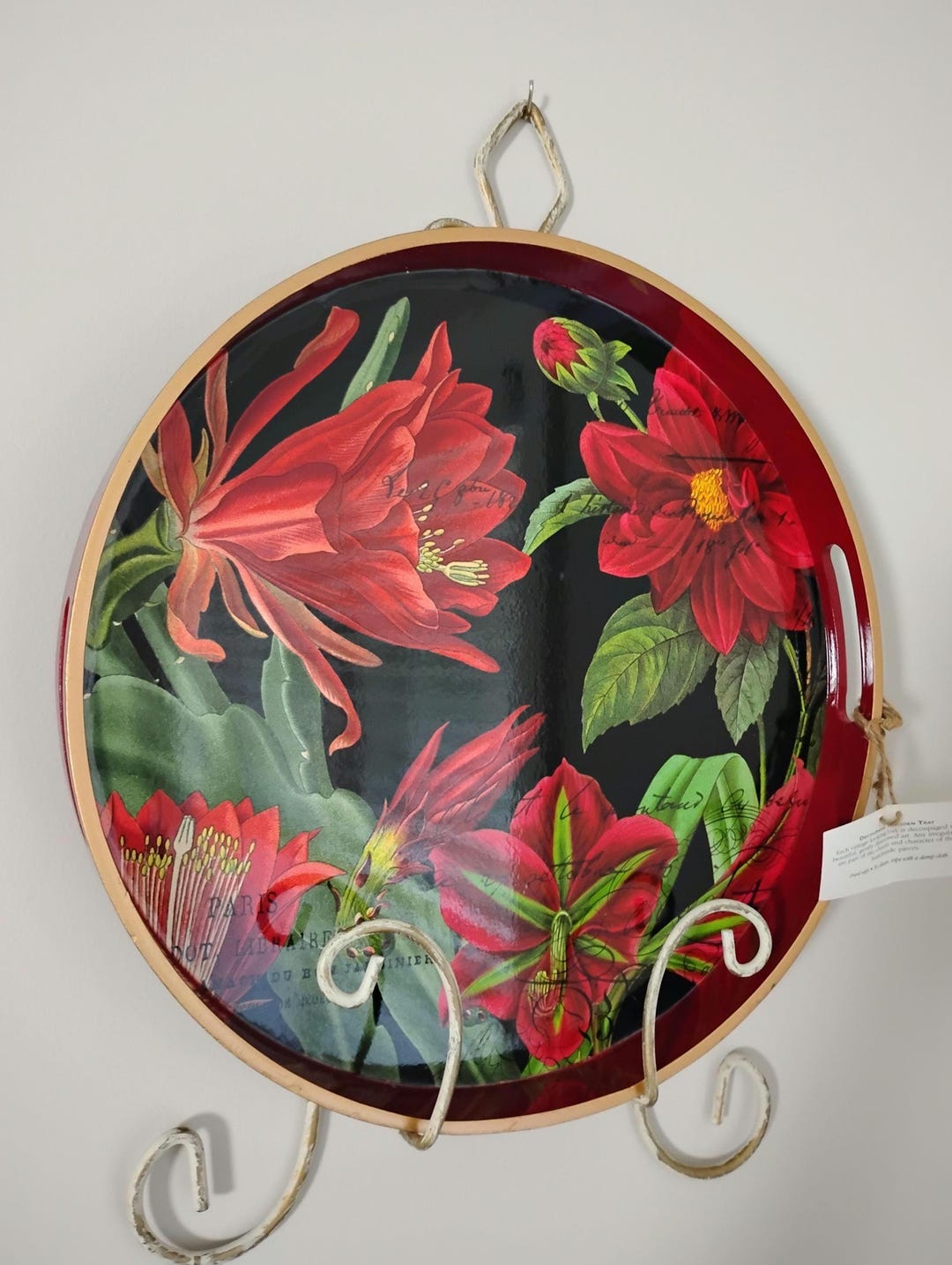 Vintage Tray Michel Design Decoupage Round Wooden Serving Tray Tuscan ...