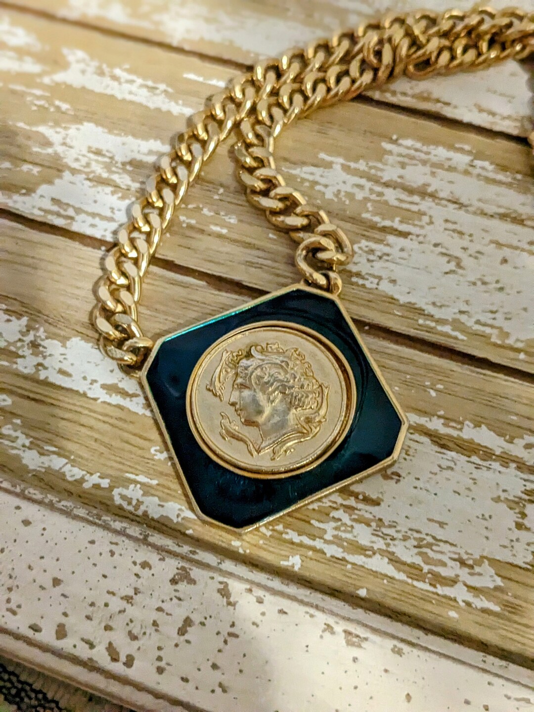 Vintage Gold Cameo Necklace - Chunky Chain Necklace - Costume Jewelry ...