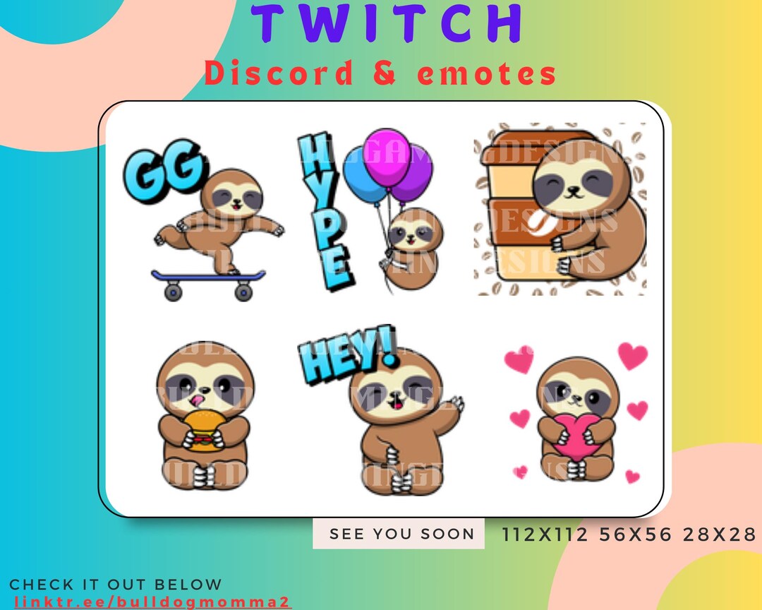 Cute Sloth Emotes for Stream Twitch Discord - Etsy