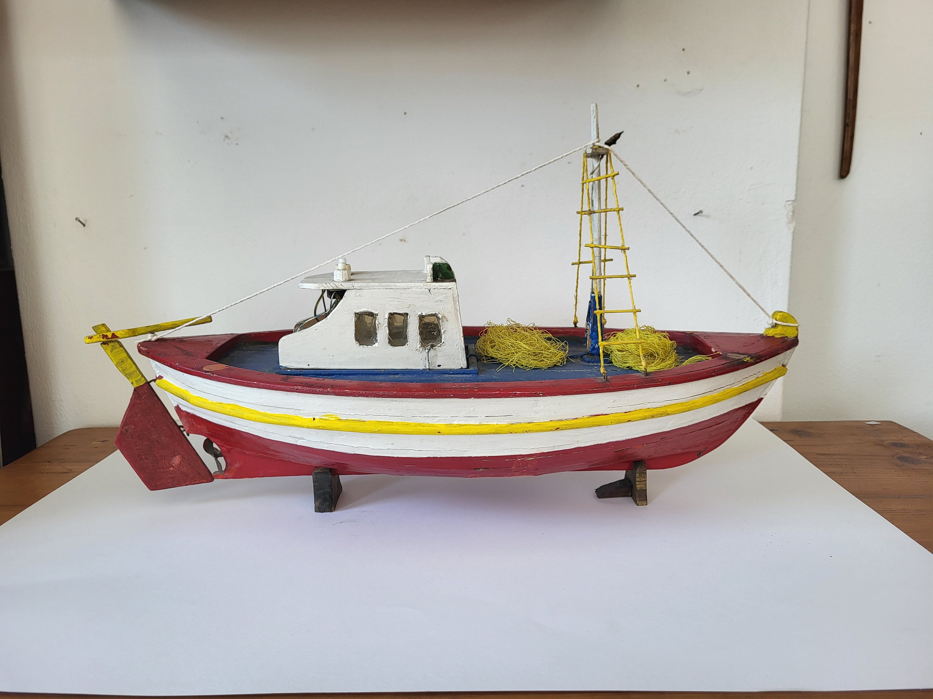 Vintage Greek Wooden Boat Model - Etsy