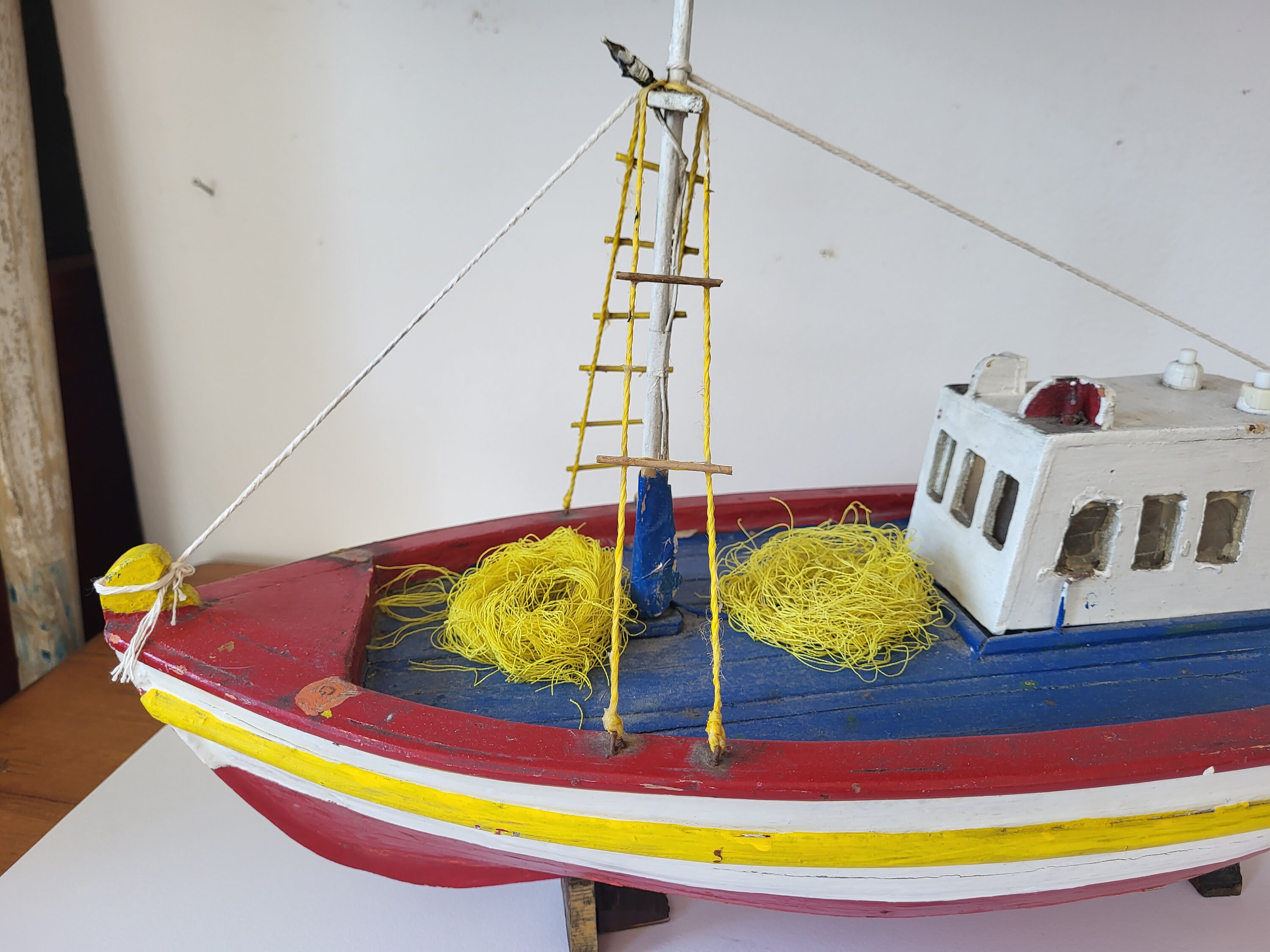Vintage Greek Wooden Boat Model - Etsy