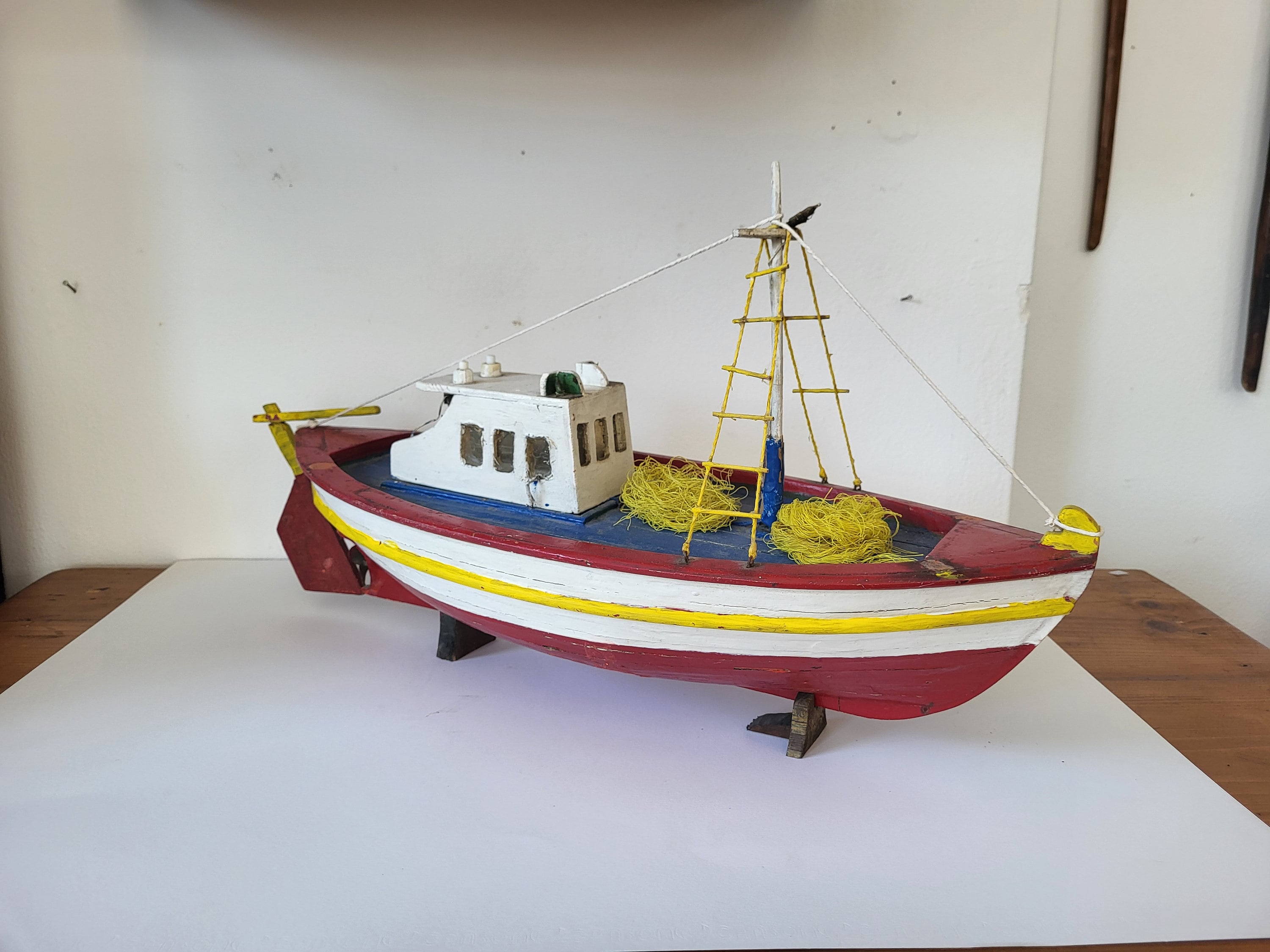 Vintage Greek Wooden Boat Model - Etsy