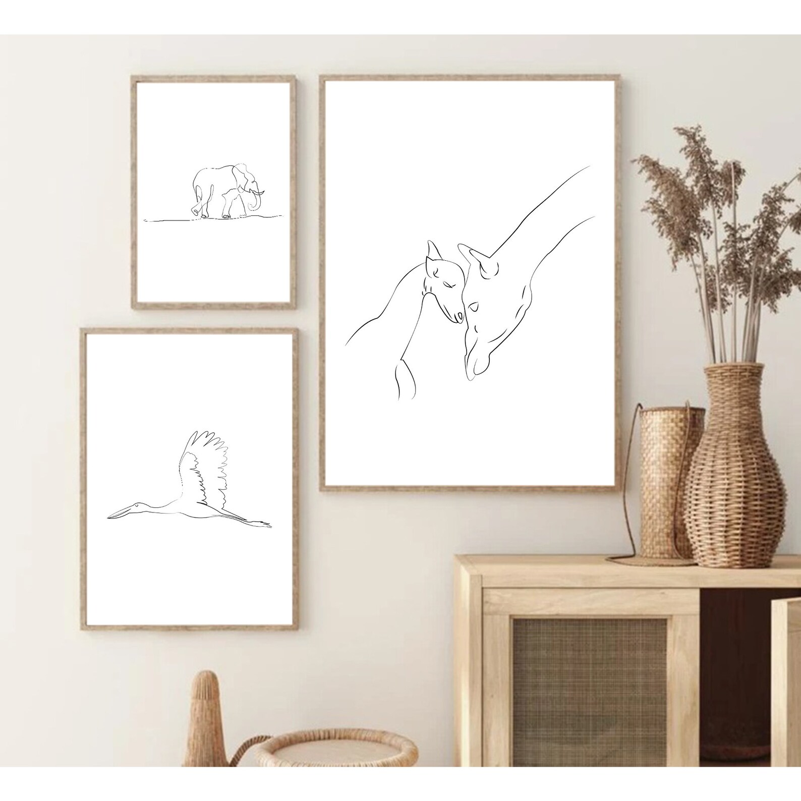 Safari Nursery Prints, Set of 6 Prints, Animal Print Line Drawing ...