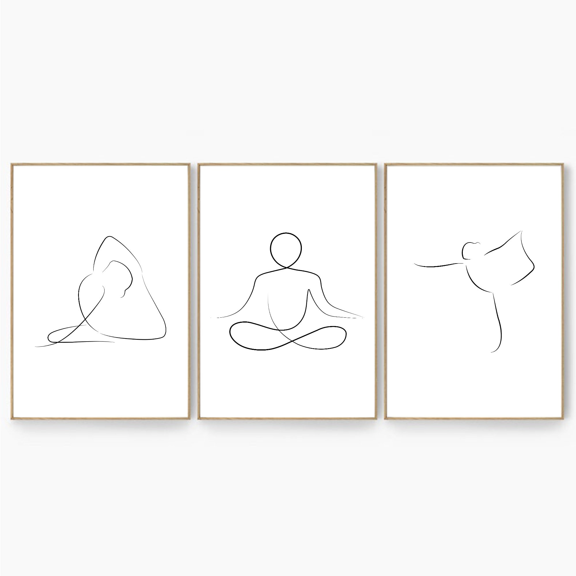 Set of 3 Meditation Yoga Line Art, Yoga Print, Yoga Pose Poster, Modern ...