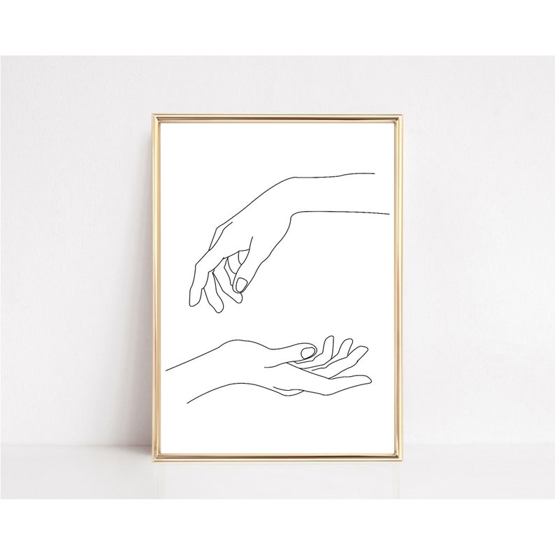 Hands Line Drawin Print, Hands Line Art, One Line Hands Drawing, Line ...