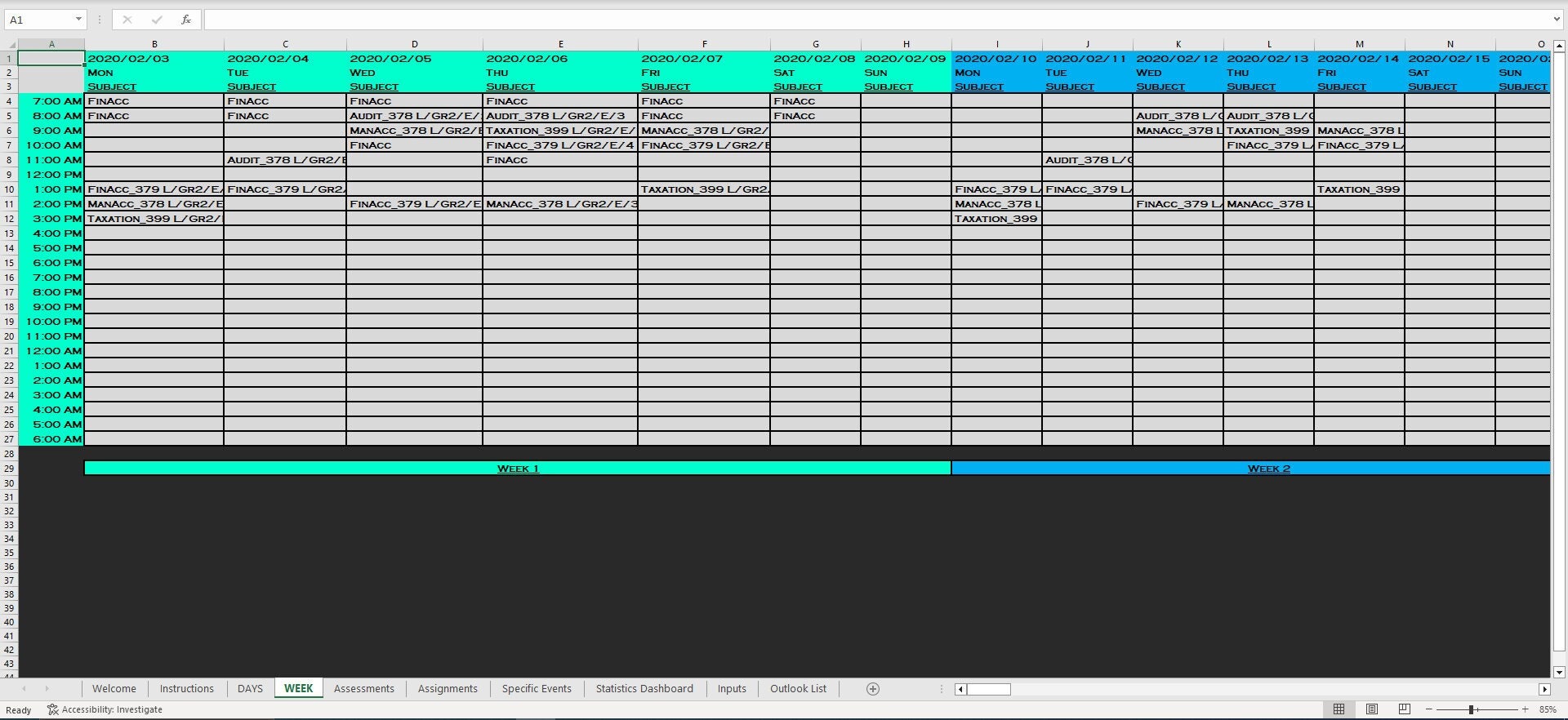 Excel Student Time Table - Etsy