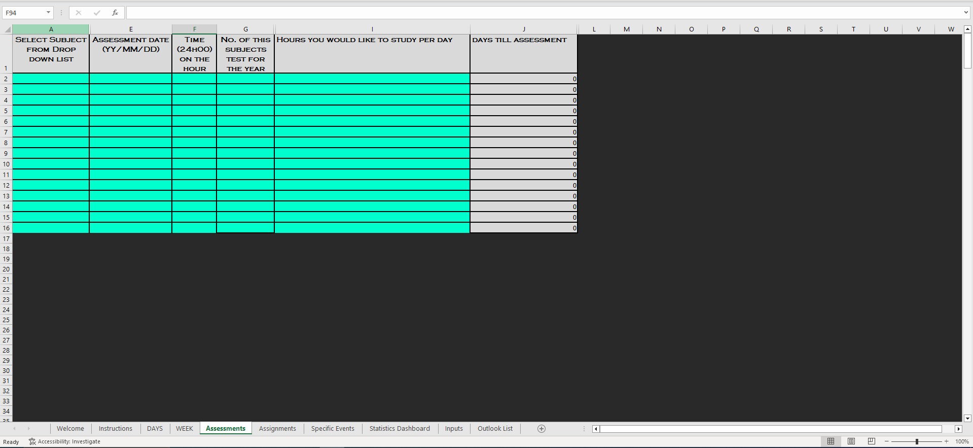 Excel Student Time Table - Etsy