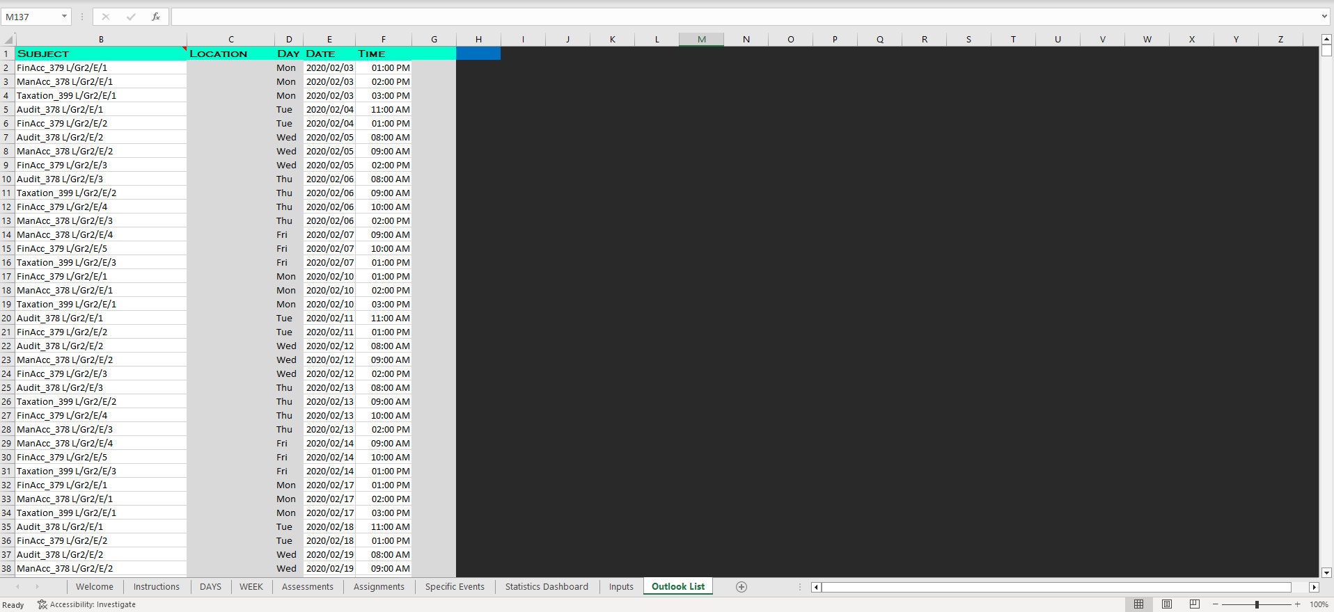Excel Student Time Table - Etsy