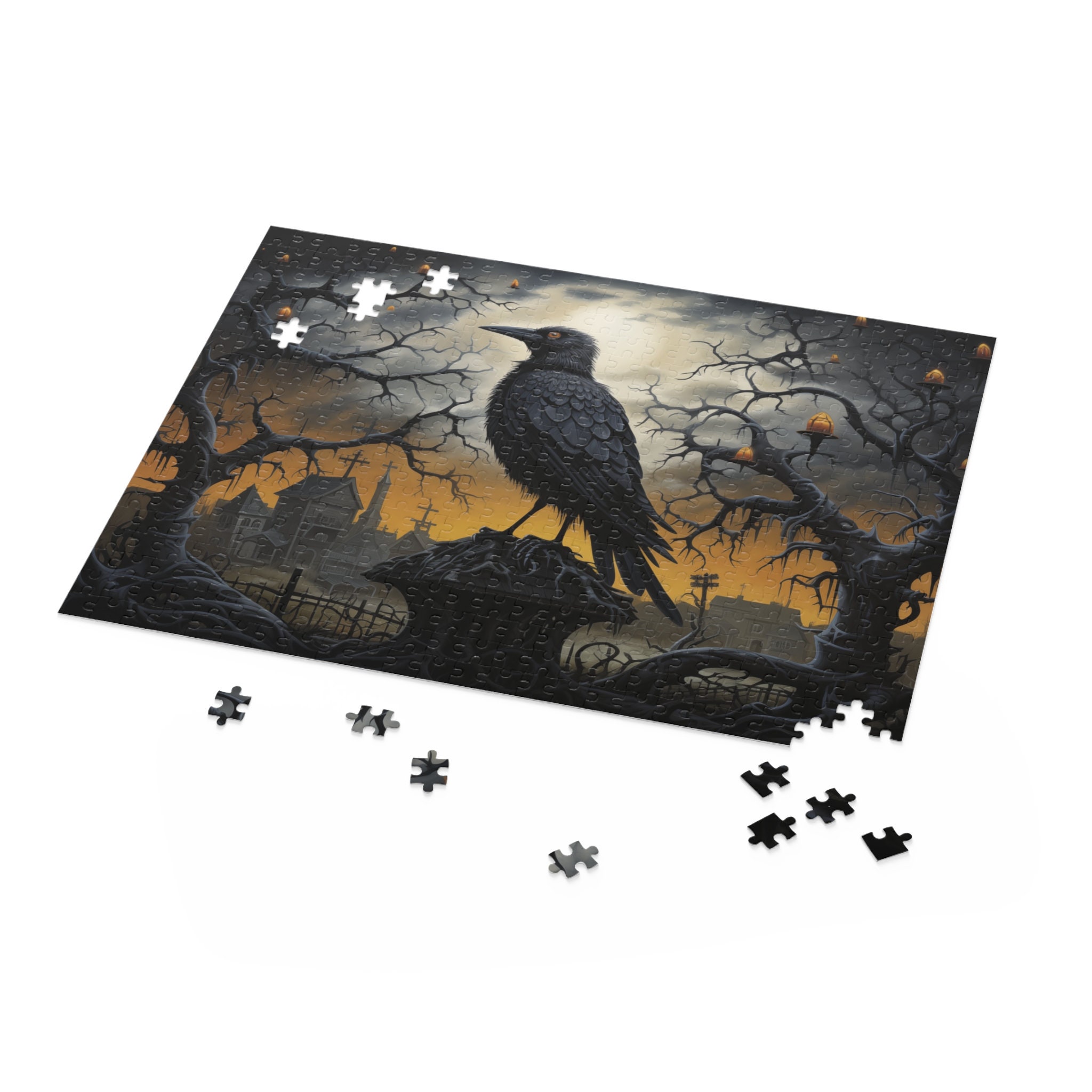 Horror Puzzle | Raven Over the Cemetery: Dark Art Jigsaw | Inspired by ...