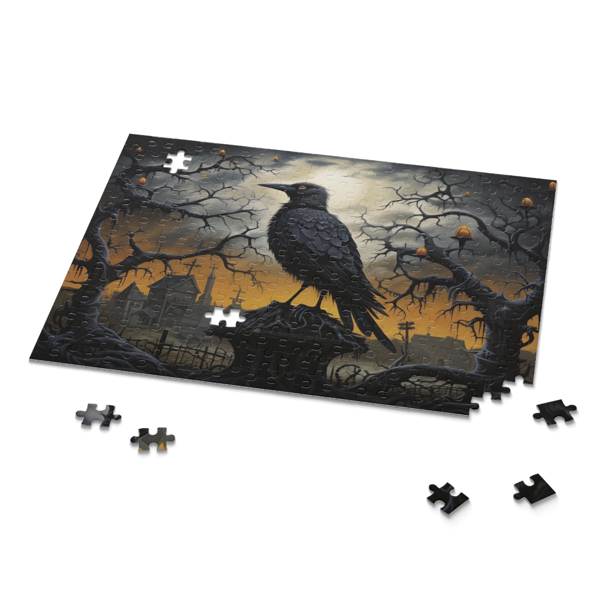 Horror Puzzle | Raven Over the Cemetery: Dark Art Jigsaw | Inspired by ...