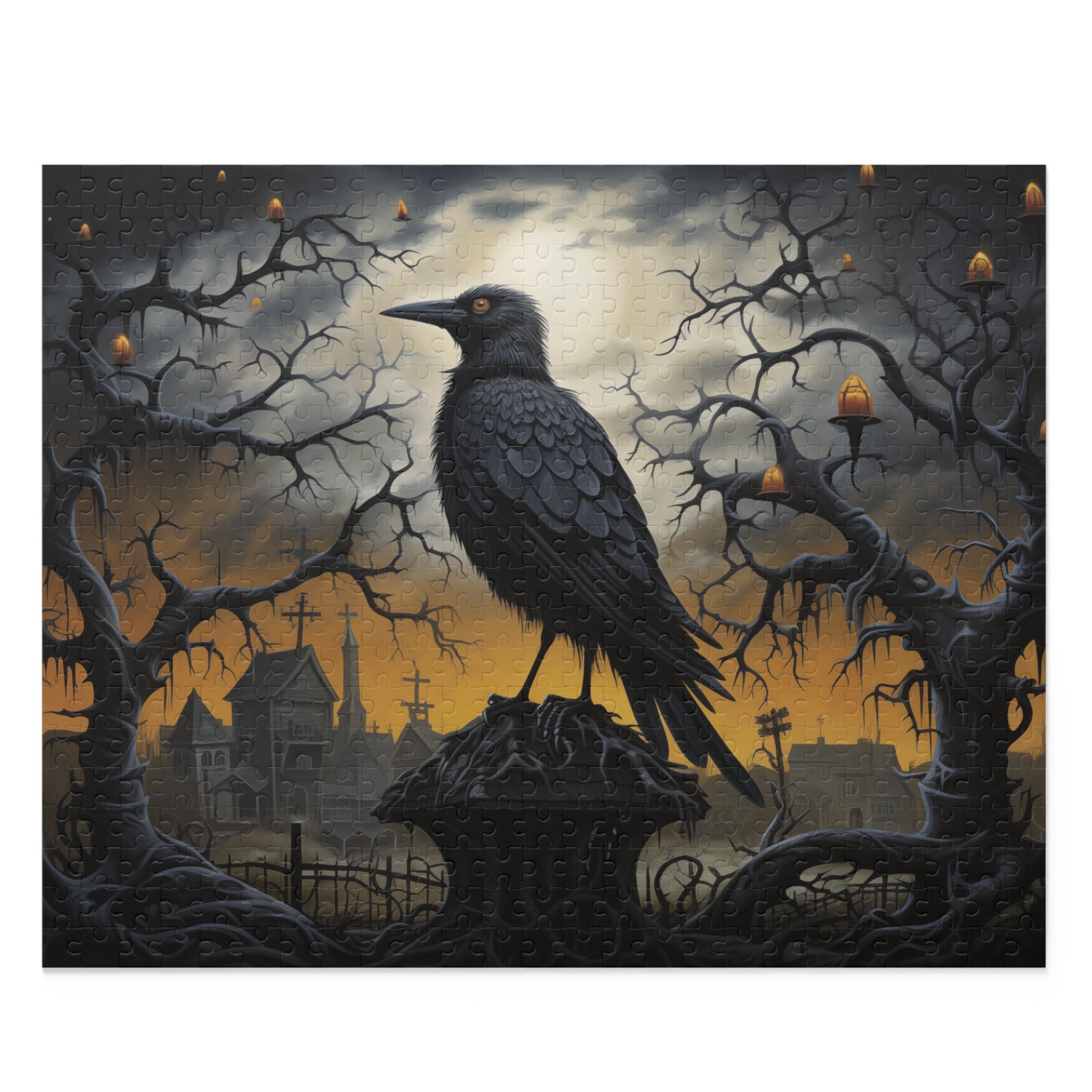 Horror Puzzle | Raven Over the Cemetery: Dark Art Jigsaw | Inspired by ...
