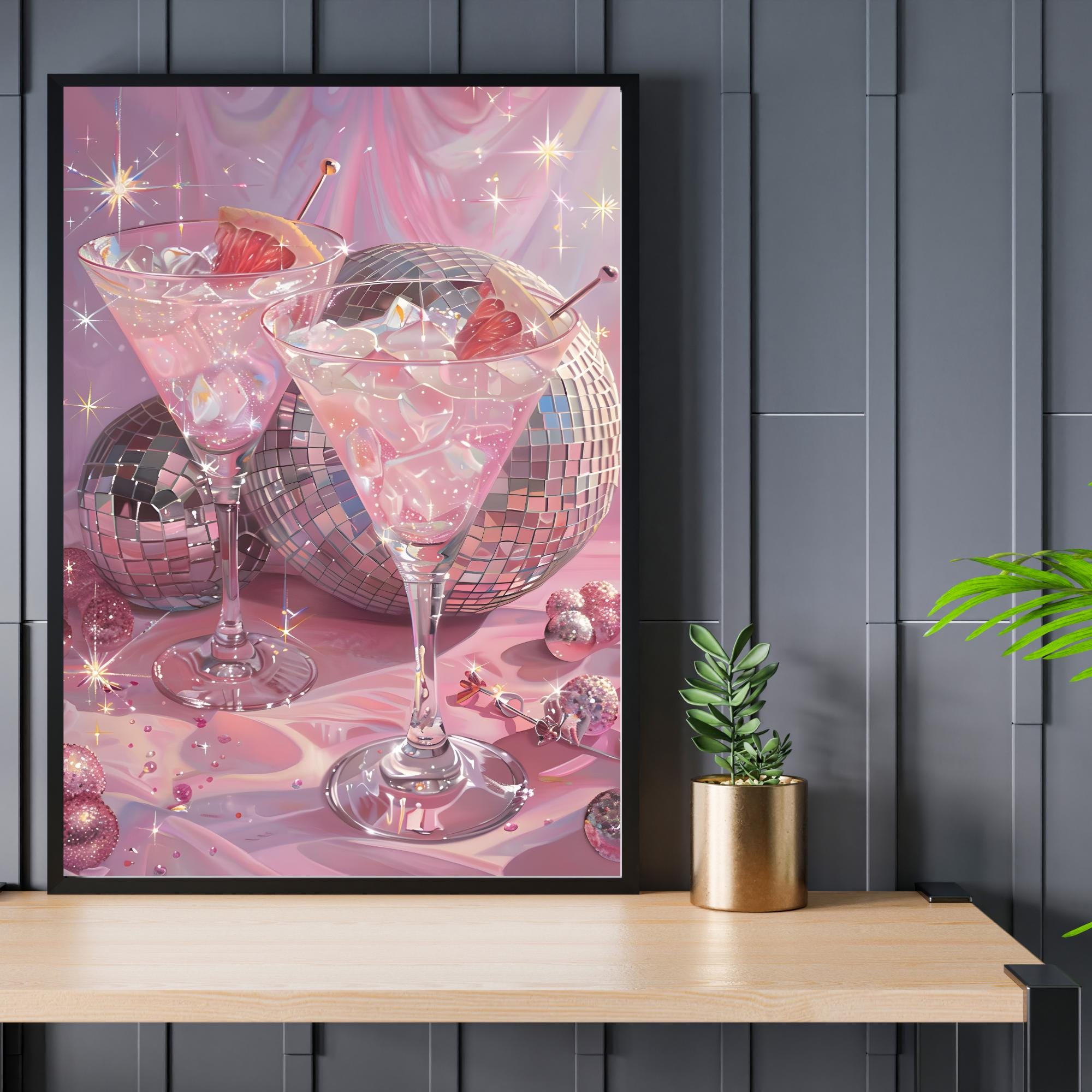 Mirrorball Poster, Hot Pink Wall Art, Printable Art, Disco Ball Decor ...