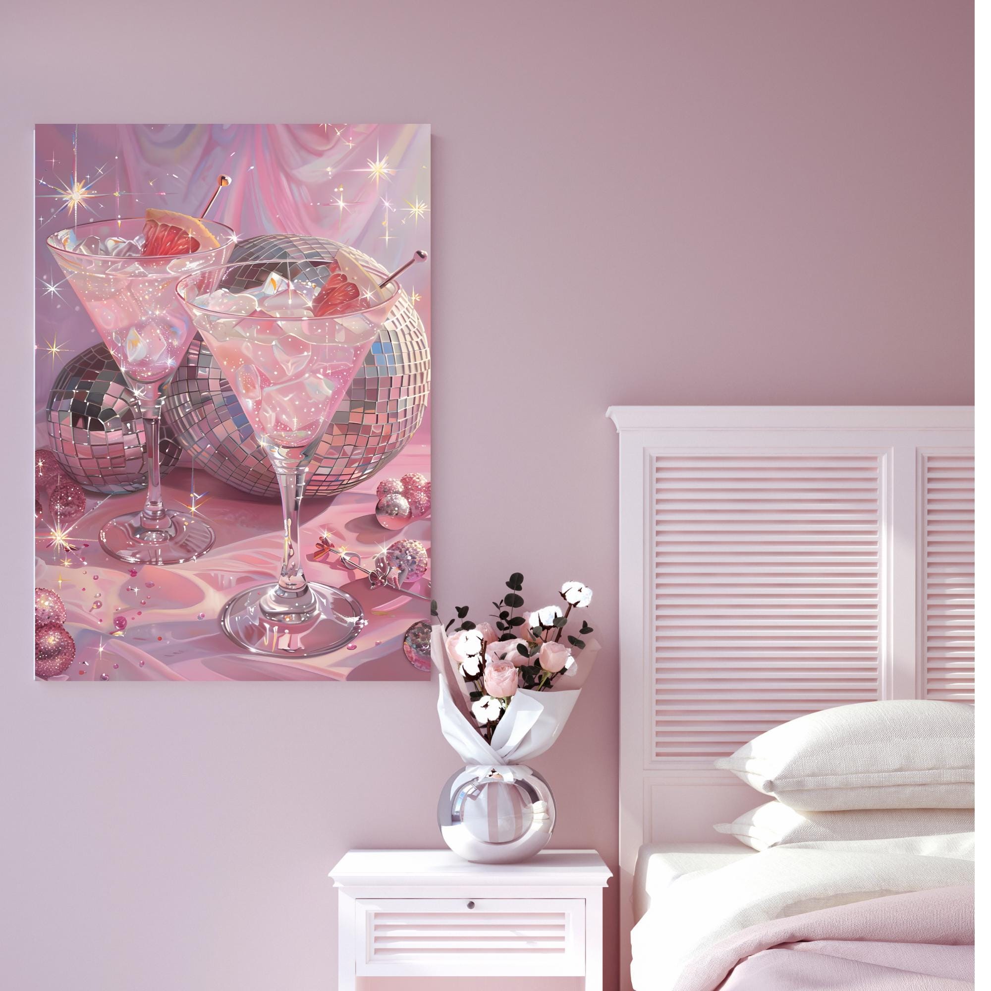 Mirrorball Poster, Hot Pink Wall Art, Printable Art, Disco Ball Decor ...