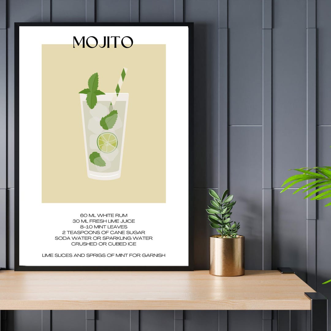 Mojito Cocktail Printable Art, Classic Cocktail Recipe Wall Art, Bar ...
