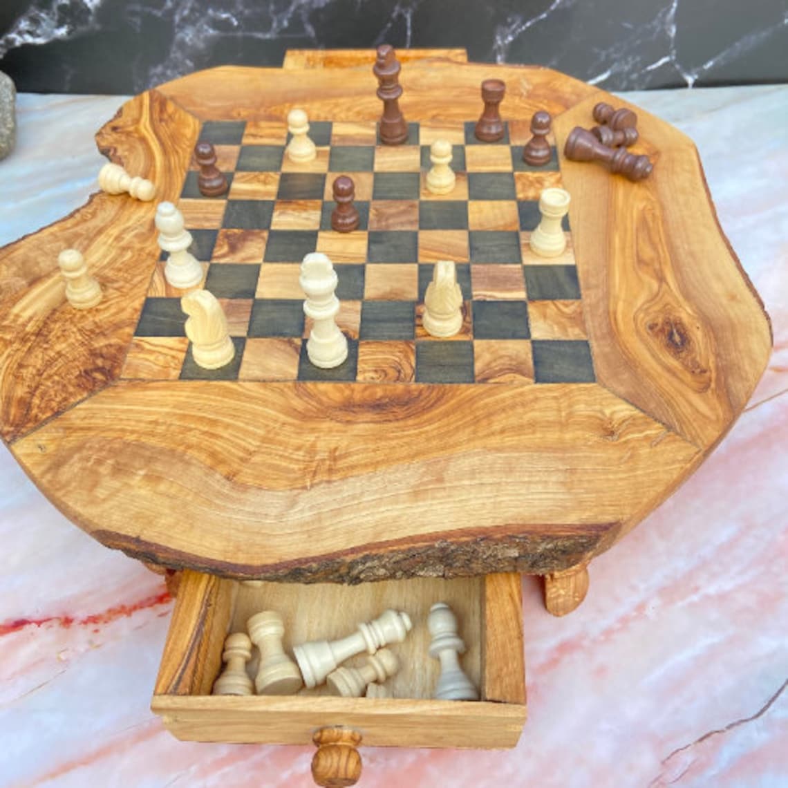 A Perfect Gift Handmade Chess Board With Pieces RUSTIC OLIVE WOOD ...