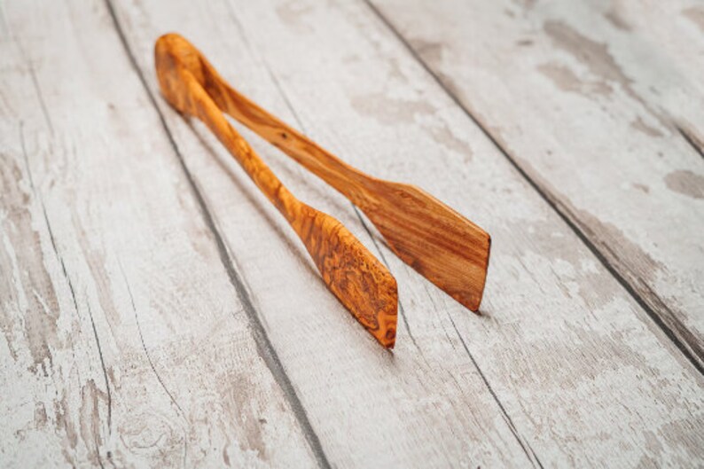Natural OLIVE WOODEN TONGS Unique Hand Carved by Artisans in Europe ...