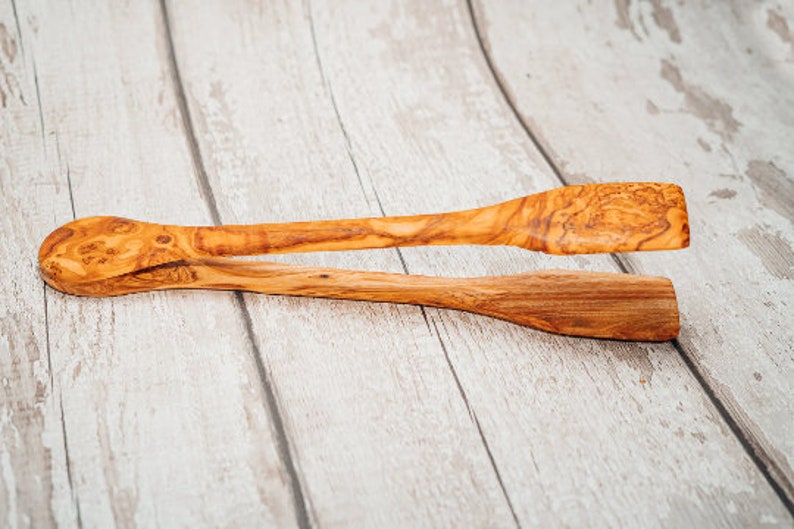 Natural OLIVE WOODEN TONGS Unique Hand Carved by Artisans in Europe ...