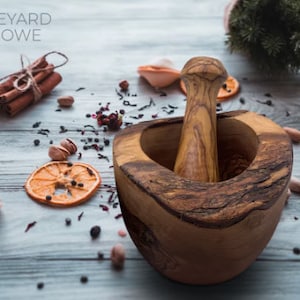 Rustic Olive Wood Mortar and Pestle Wood Herb Grinder Beautifully ...
