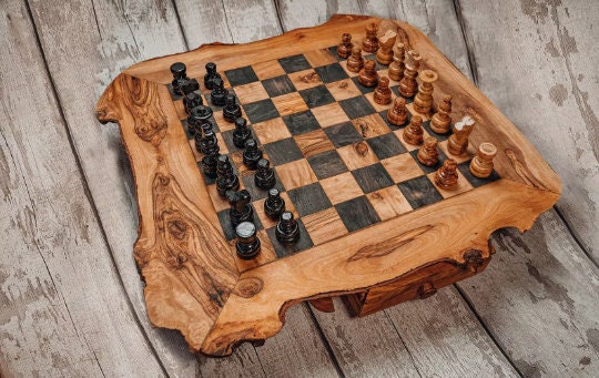A Perfect Gift Handmade Chess Board With Pieces RUSTIC OLIVE WOOD ...