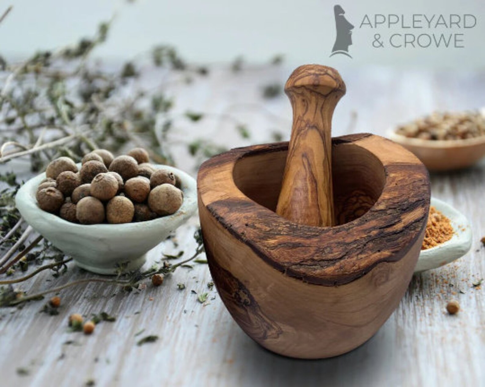 Rustic Olive Wood Mortar and Pestle Wood Herb Grinder Beautifully ...
