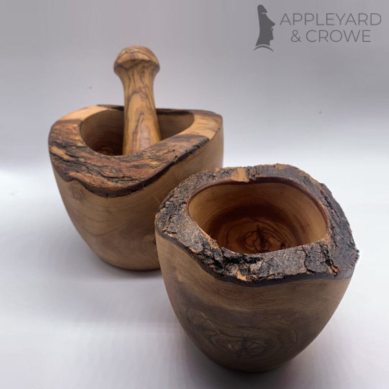 Rustic Olive Wood Mortar and Pestle Wood Herb Grinder Beautifully ...