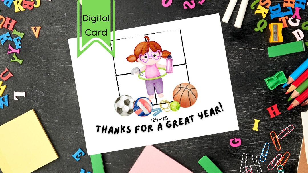 Physical Education or Coach Printable Thank You Card PDF | End-of ...