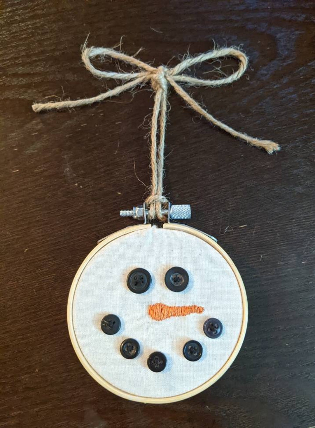 Snowman 3" Embroidered Hoop | Finished Button Embroidery Ornament - Etsy