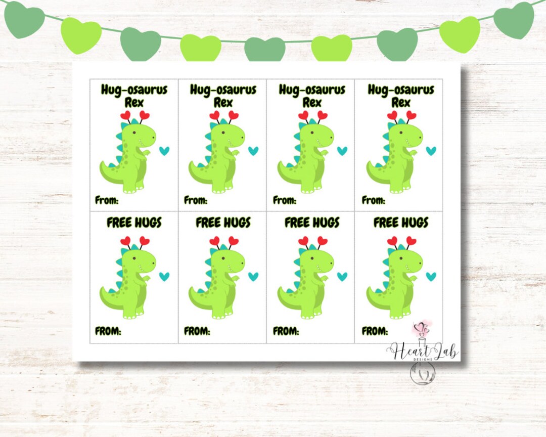 Printable Hug-osaurus Rex Classroom Valentine Cards for Kids | Full ...