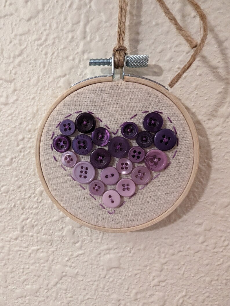 Full Heart 3 Embroidered Hoop Finished Button Embroidery - Etsy