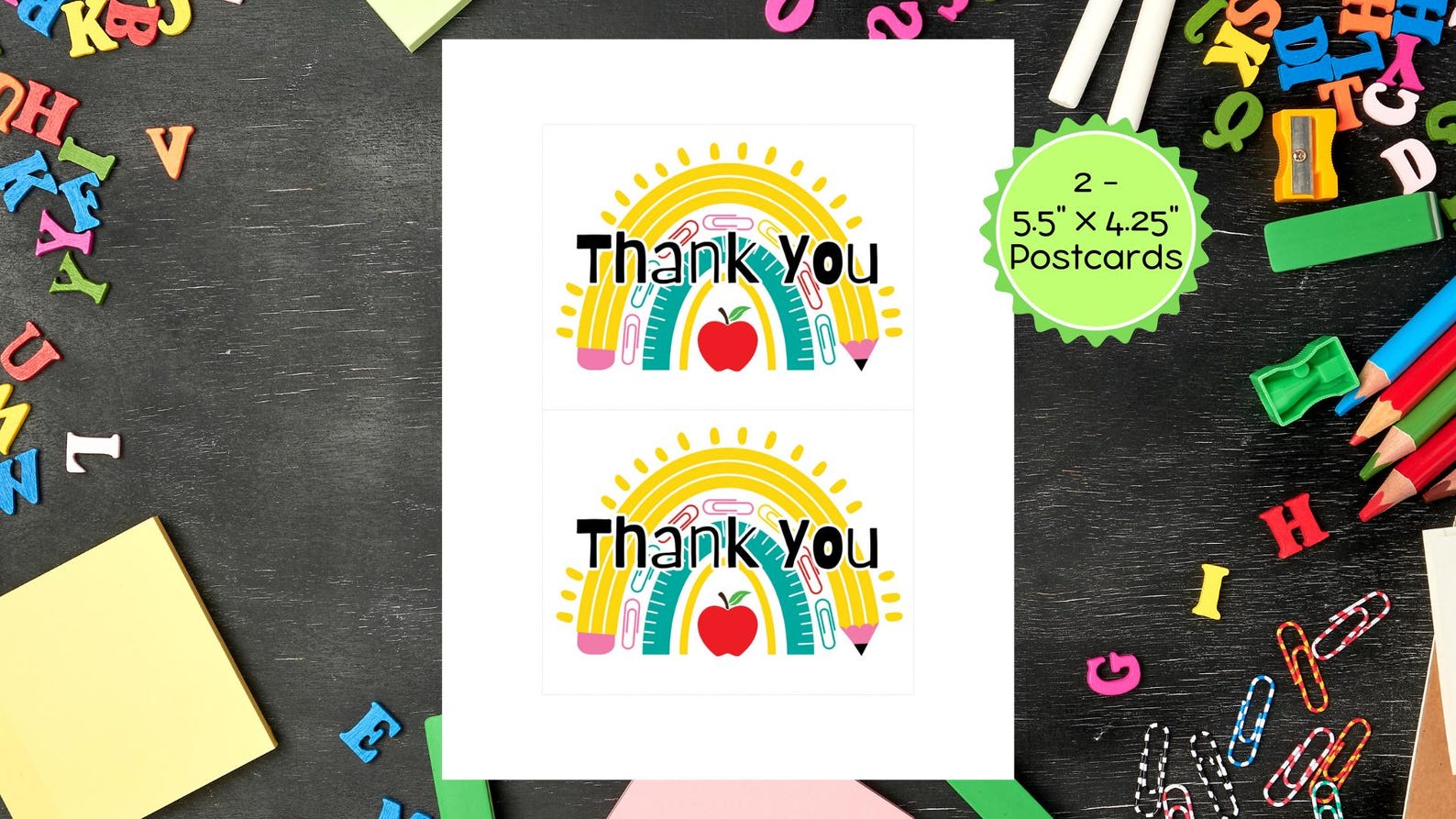 Teacher Pencil Rainbow Printable Blank Thank You Card PDF | Digital ...