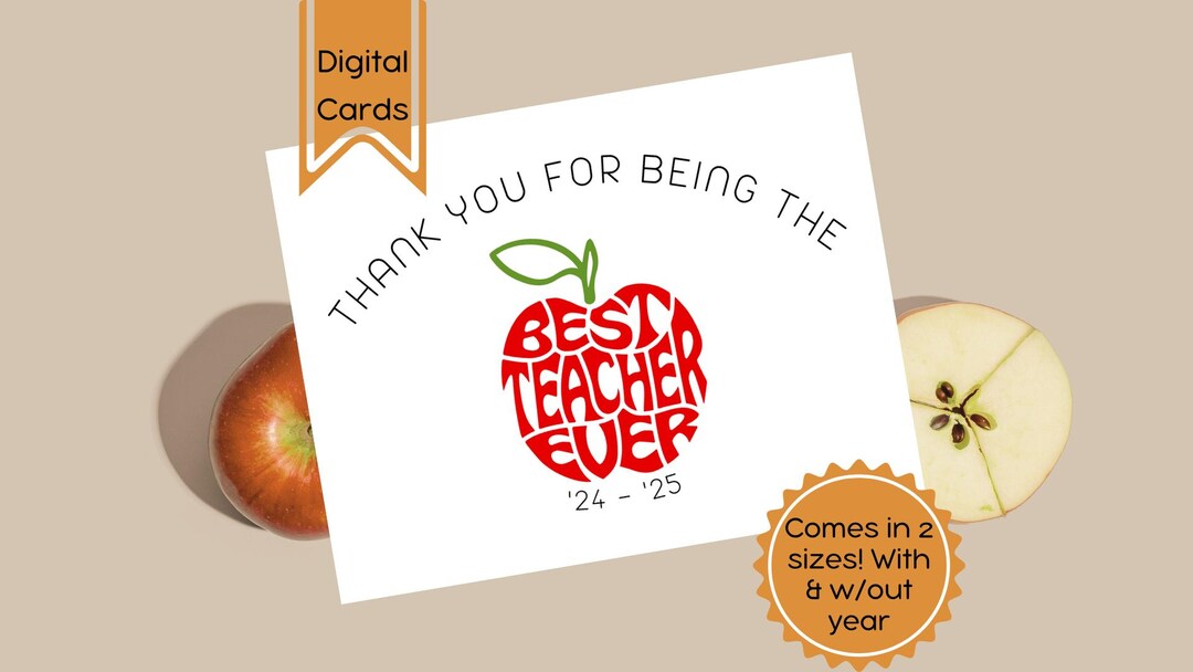 Teacher Apple Printable Blank Thank You Card PDF | With and Without ...