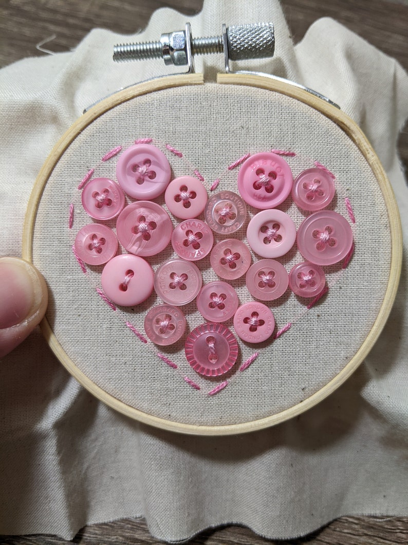 Full Heart 3 Embroidered Hoop Finished Button Embroidery - Etsy