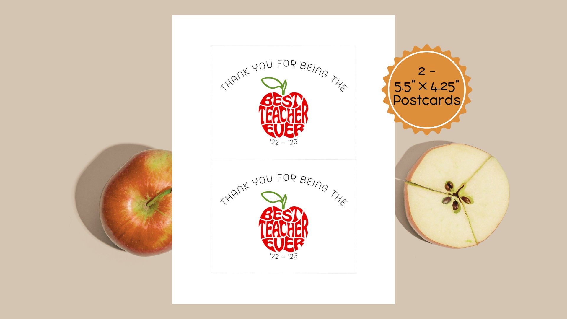 Teacher Apple Printable Blank Thank You Card With and Without Year ...