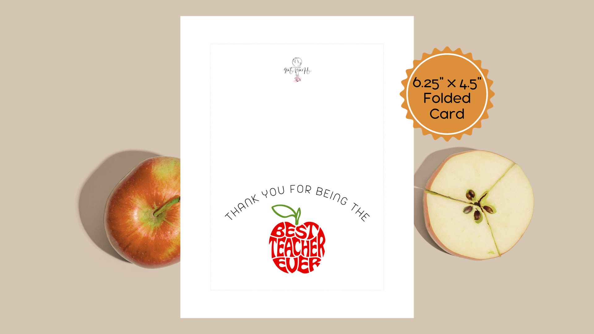 Teacher Apple Printable Blank Thank You Card PDF | With and Without ...